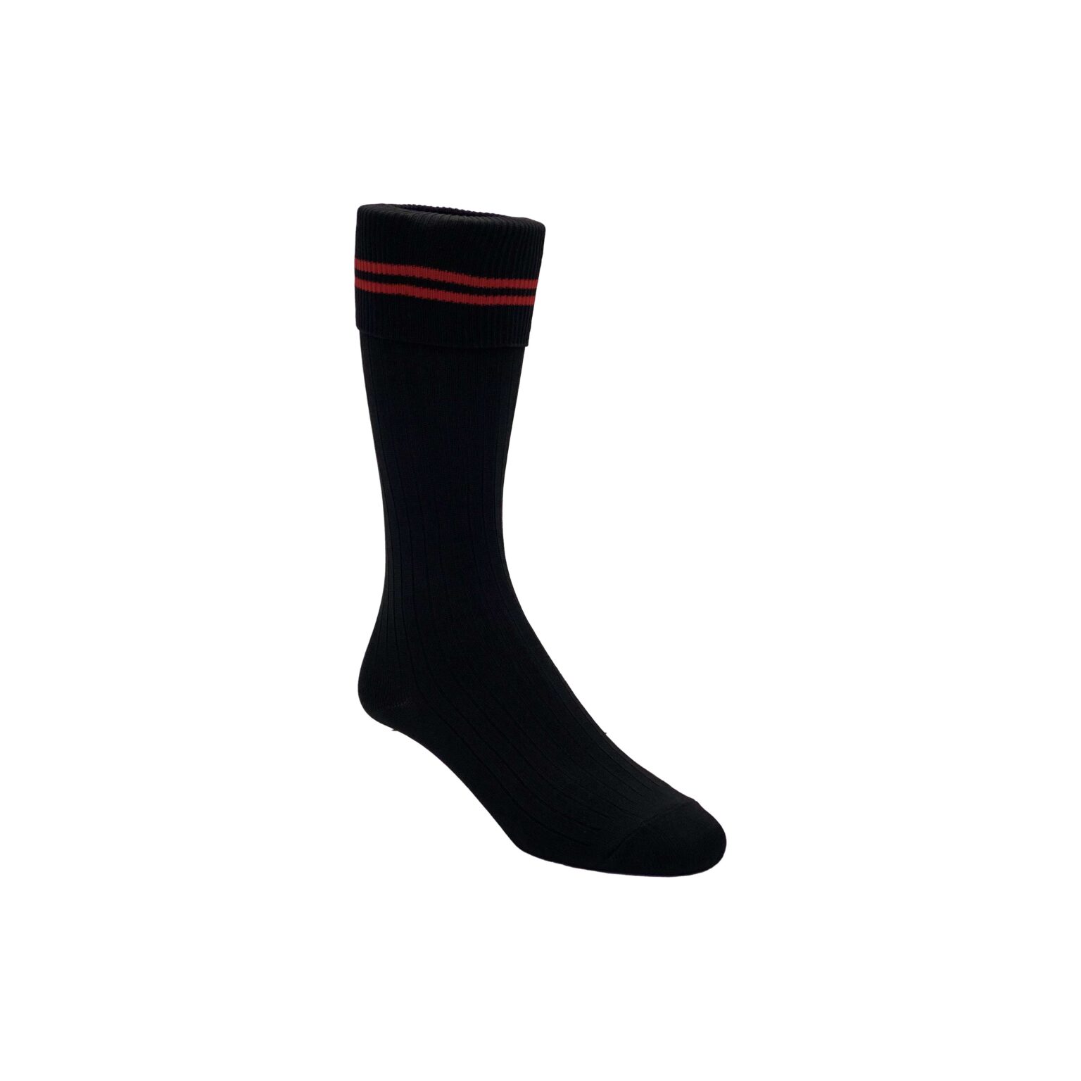 Twin Pack Black Long Socks With Red Stripes - Mary's Outfitters
